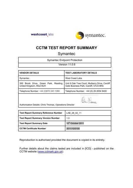 CCTM Test Report Summary Symantec - CESG
