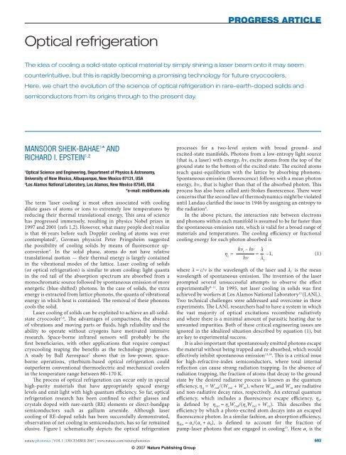 Optical refrigeration - Optical Science and Engineering (OSE ...