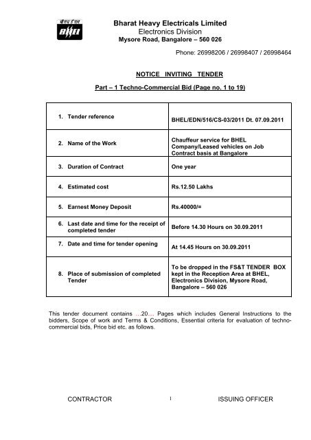 INSTRUCTIONS TO TENDERERS - Bharat Heavy Electricals Ltd