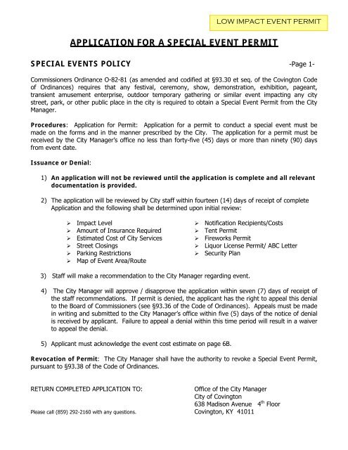 application for a special event permit - The City of Covington
