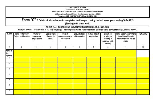 Form "C" : Details of all similar works completed in all ... - dcsem