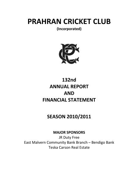 Annual Report attached - Prahran Cricket Club