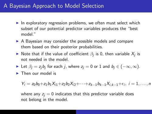 A Bayesian Approach to Model Selection A Bayesian Approach to Model Selection