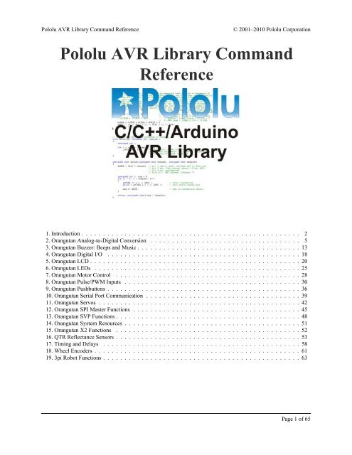 Pololu - Pololu AVR Library Command Reference