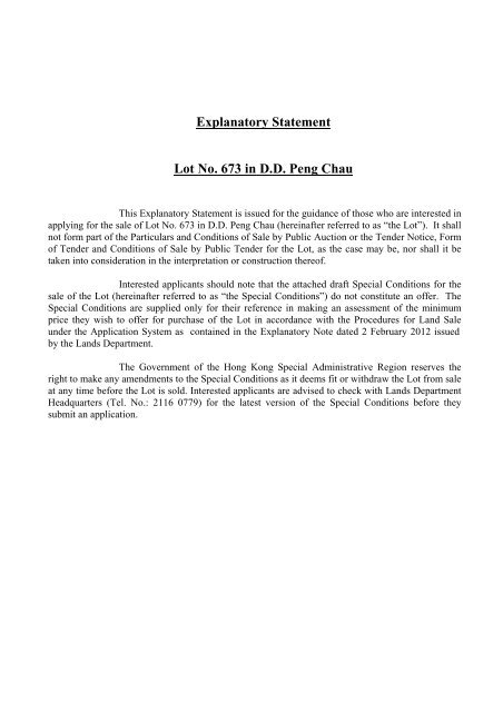Explanatory Statement Lot No. 673 in D.D. Peng Chau