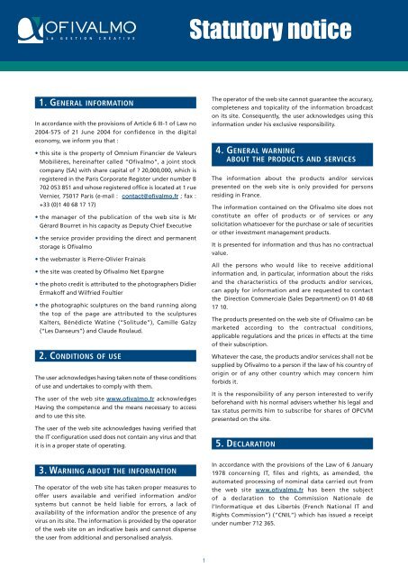 Statutory notice - OFI Asset Management