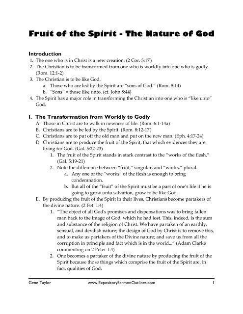 Fruit of the Spirit | Sermon Outline - Free Sermon Outlines