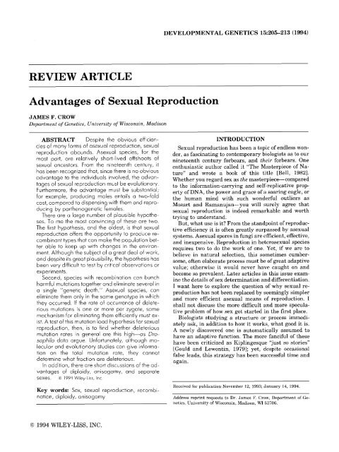 Review Article Advantages Of Sexual Reproduction