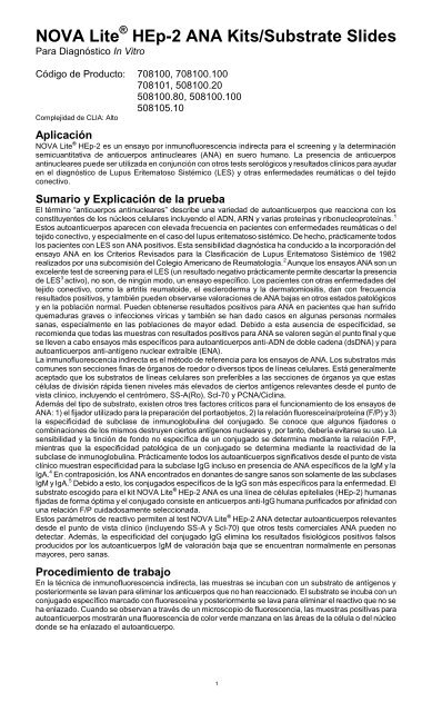 NOVA Liteâ ¢ HEp-2 ANA Kits/Substrate Slides - inova