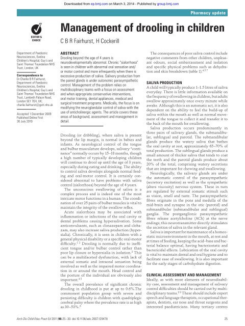 Management of drooling in children - Education and Practice
