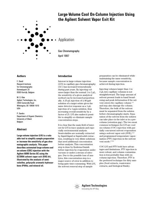 Large-Volume Cool On-Column Injection Using the Agilent Solvent ...