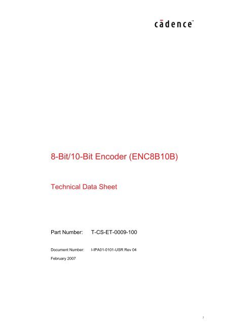 8-Bit/10-Bit Encoder (ENC8B10B) - Cadence