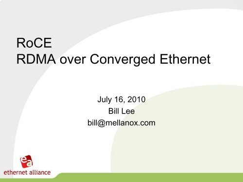 RoCE RDMA over Converged Ethernet - Ethernet Alliance