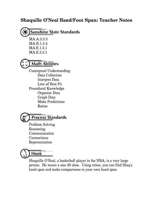 Shaquille O'Neal Hand/Foot Span: Teacher Notes