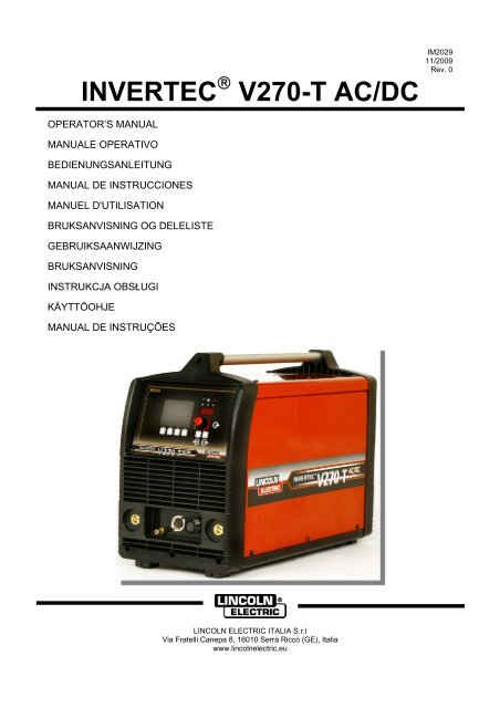 INVERTEC V270-T AC/DC - Lincoln Electric - documentations