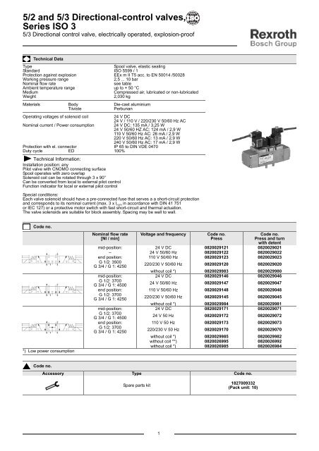 5/2 and 5/3 Directional-control valves, Series ISO 3 - Bosch Rexroth