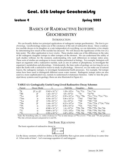 Basics of Radiogenic Isotope Geochemistry