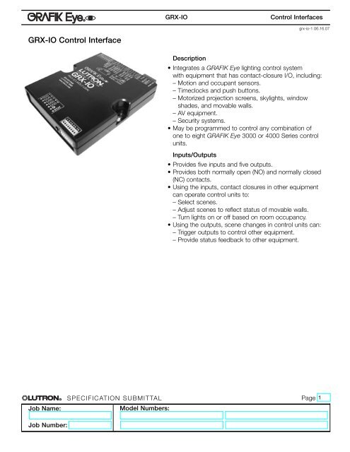 GRX-IO Control Interface - WAMHomeCenter.com