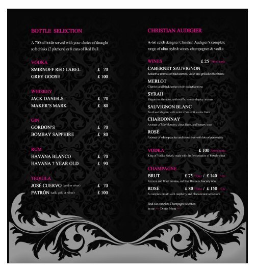 Bed Bar - VIP Drinks Menu - The Guide 2 Surrey