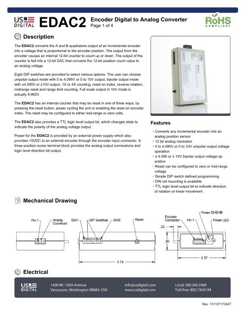 Description Mechanical Drawing Electrical EDAC2 ... - US Digital