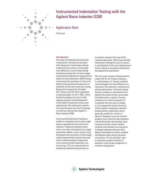 Instrumented Indentation Testing with the Agilent Nano Indenter G200