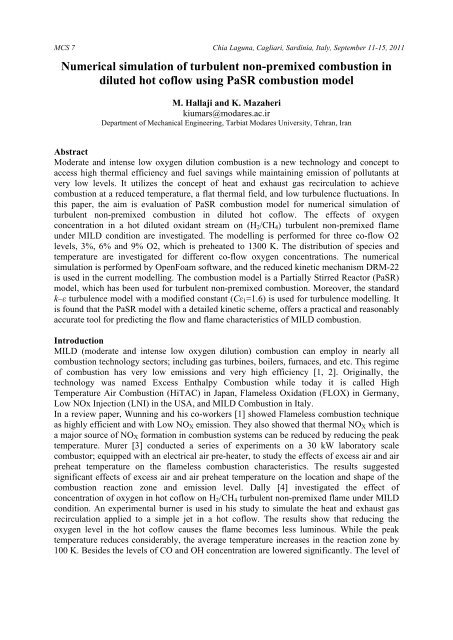 Numerical simulation of turbulent non-premixed combustion in ...