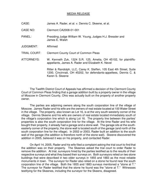 James A. Rader, et al. v. Dennis C. Skeene, et al. CASE NO