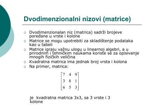 Dvodimenzionalni nizovi