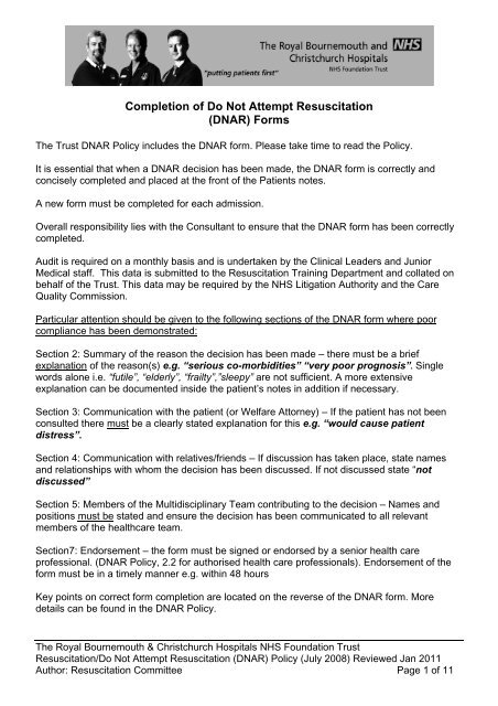 Resuscitation Policy (DNAR) July 12 - Royal Bournemouth Hospital