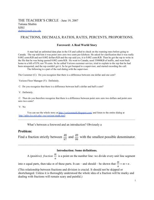 Fractions, Decimals, Ratios, Percents, Proportions - Math Teachers ...
