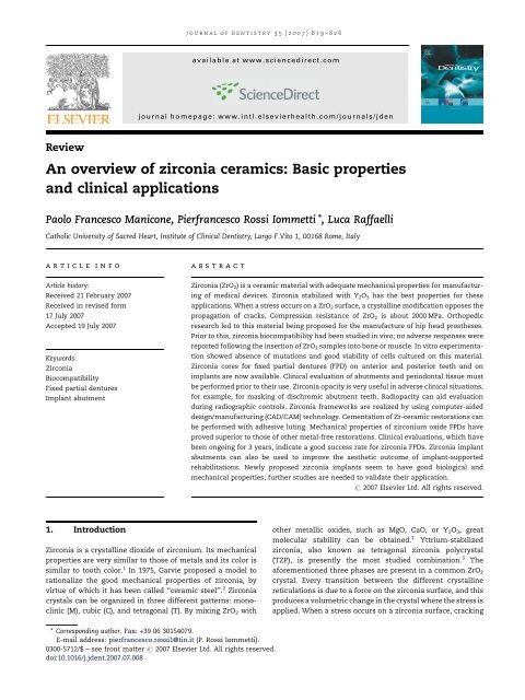 An overview of zirconia ceramics: Basic properties and clinical ...