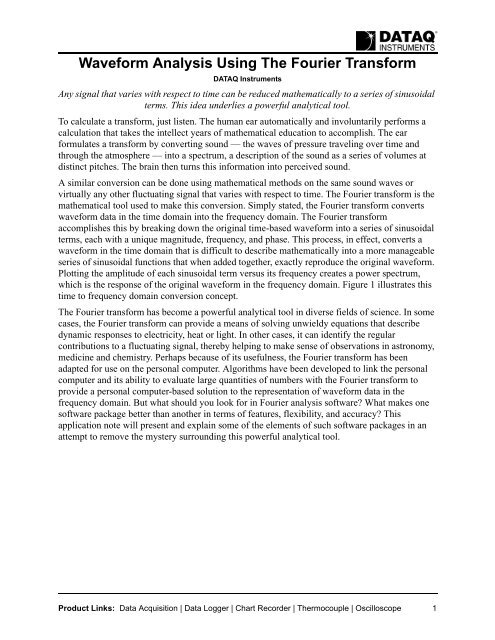 Waveform Analysis Using The Fourier Transform - DATAQ Instruments Waveform Analysis Using The Fourier Transform - DATAQ Instruments