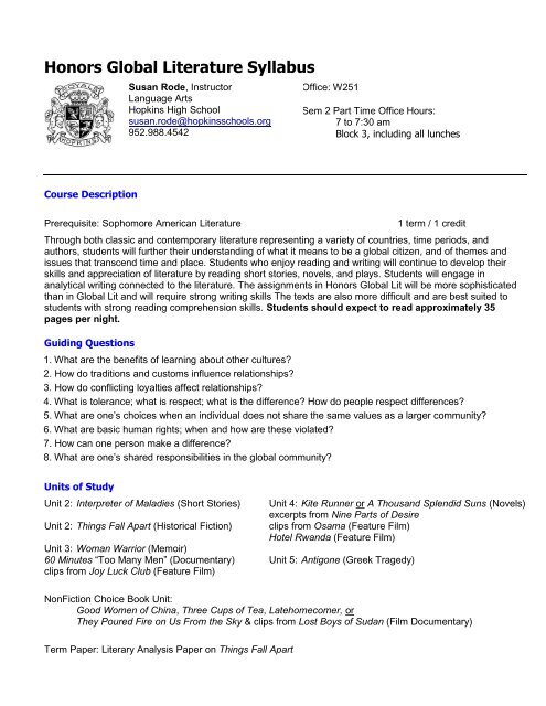 Honors Global Lit Syllabus - Moodle