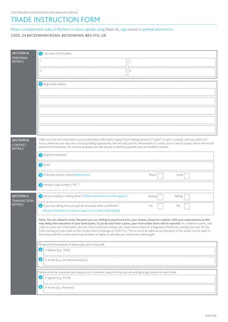 TRADE INSTRUCTION FORM - CAPITA Share Dealing Services