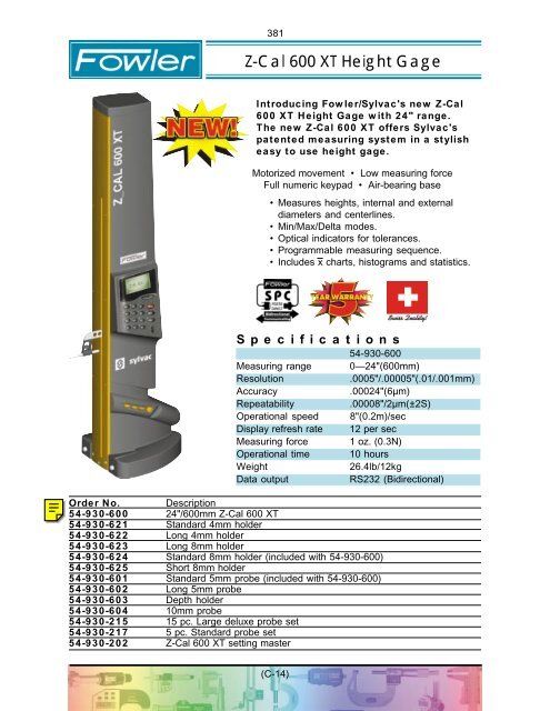 Z-Cal 600 XT Height Gage