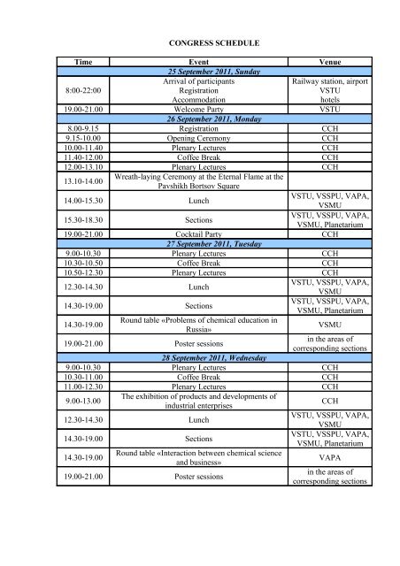 CONGRESS SCHEDULE