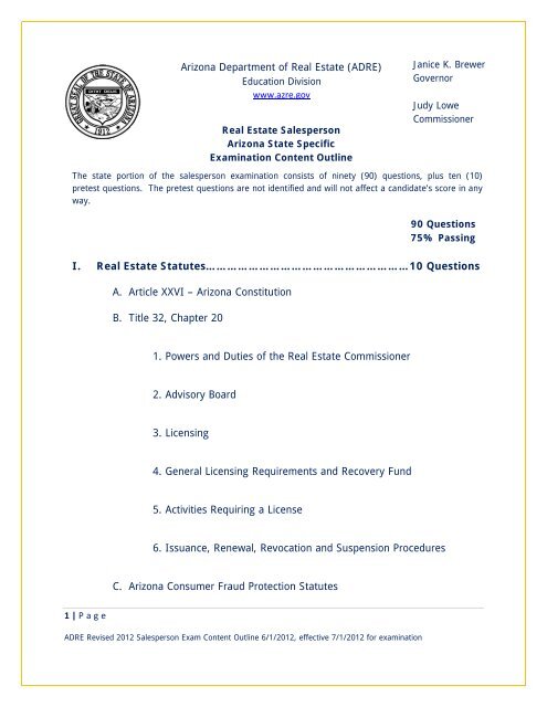 Student Examination Outline - Arizona Department of Real Estate