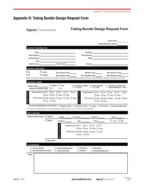 Appendix D: Tubing Bundle Design Request Form - Tyco Thermal ...