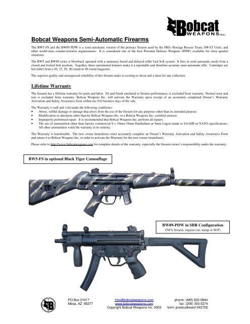 Bobcat Weapons Semi-Automatic Firearms - Red Rock Arms