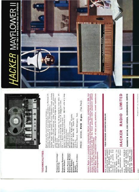 Hacker Mayflower 2 RV20 leaflet - Past Times Radio