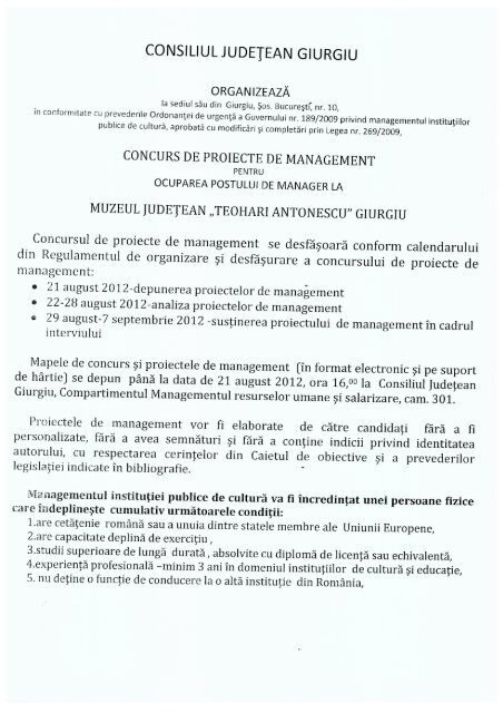 Anunt concurs de proiecte de management pentru ocuparea ...