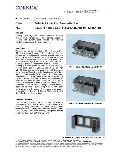 CCH-03U & CCH-04U Closet Connector Housings Fibre - Equinsa ...