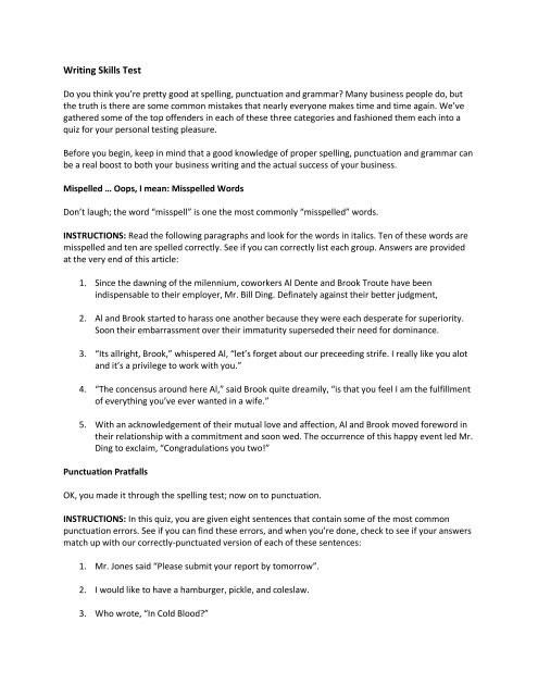 Test your Basic Writing Skills - Tony Morris