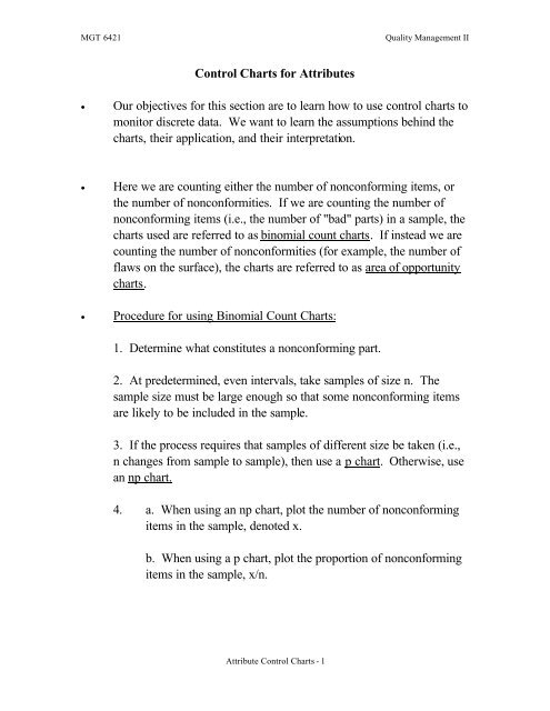 Control Charts For Attributes Our Objectives For This Section Are To