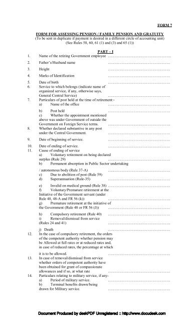 Form 7 assessment of pension and gratuity - Arunachalipr.gov.in