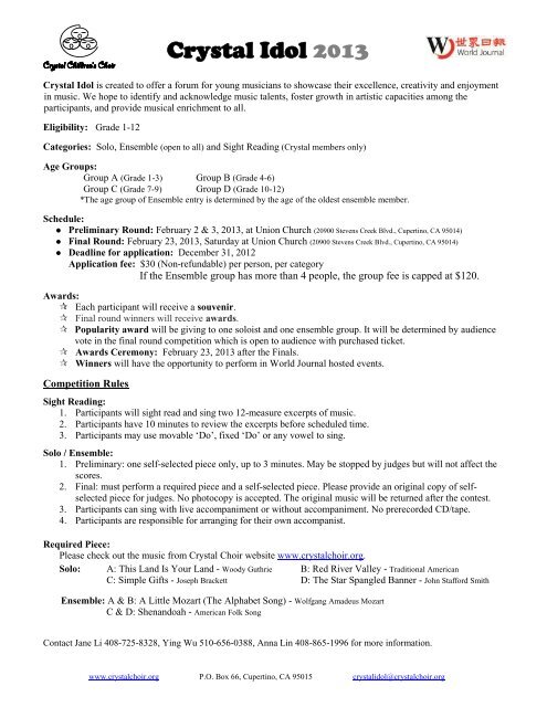 Application Form (PDF download) - Crystal Children's Choir - Home