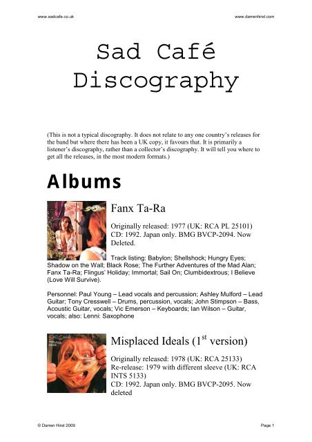 Sad Café Discography