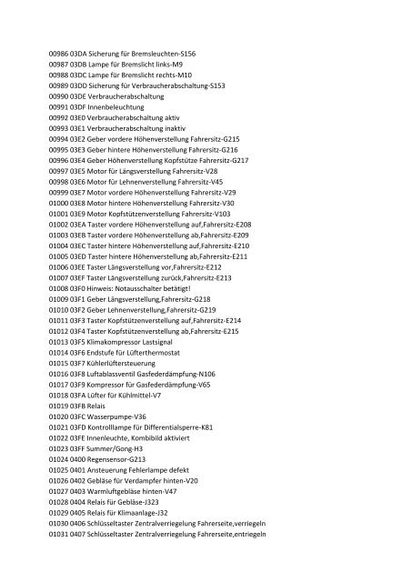 VAG FEHLERCODES Fehlercodes - Fehlertexte 00000 0000 ...