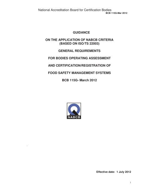 GUIDANCE ON THE APPLICATION OF NABCB CRITERIA