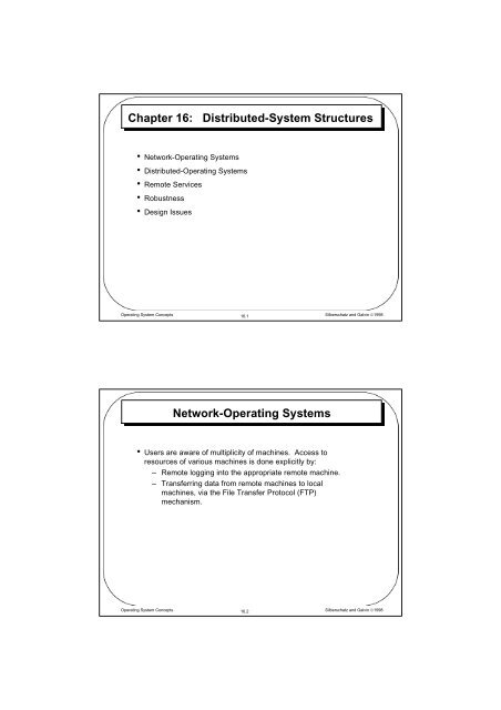 Chapter 16 Distributed System Structures Network Operating Systems